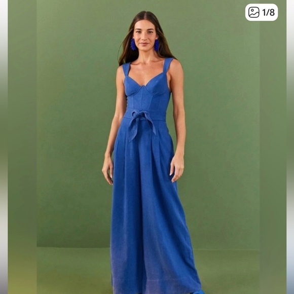 FARM Rio | Pants & Jumpsuits | Farm Rio Blue Wide Leg Jumpsuit | Poshmark